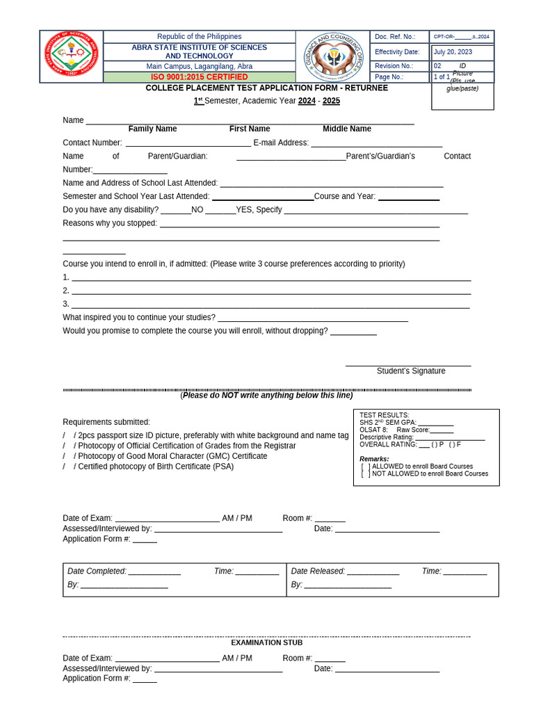 Application Form - Old Returnees | PDF