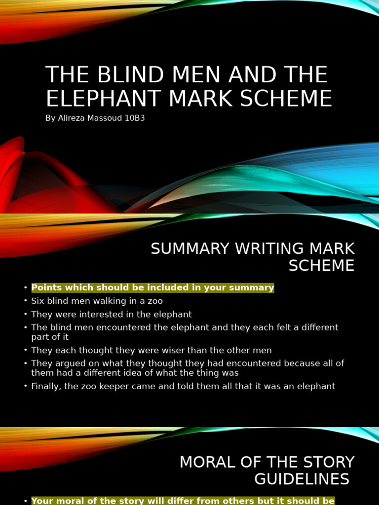 Summary & Moral Guide: Blind Men & Elephant | PDF