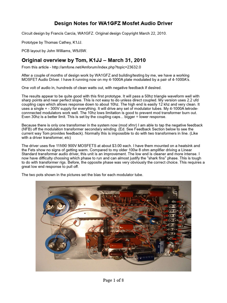 WA1GFZ MOSFET Audio Driver Design | PDF | Vacuum Tube | Field Effect ...