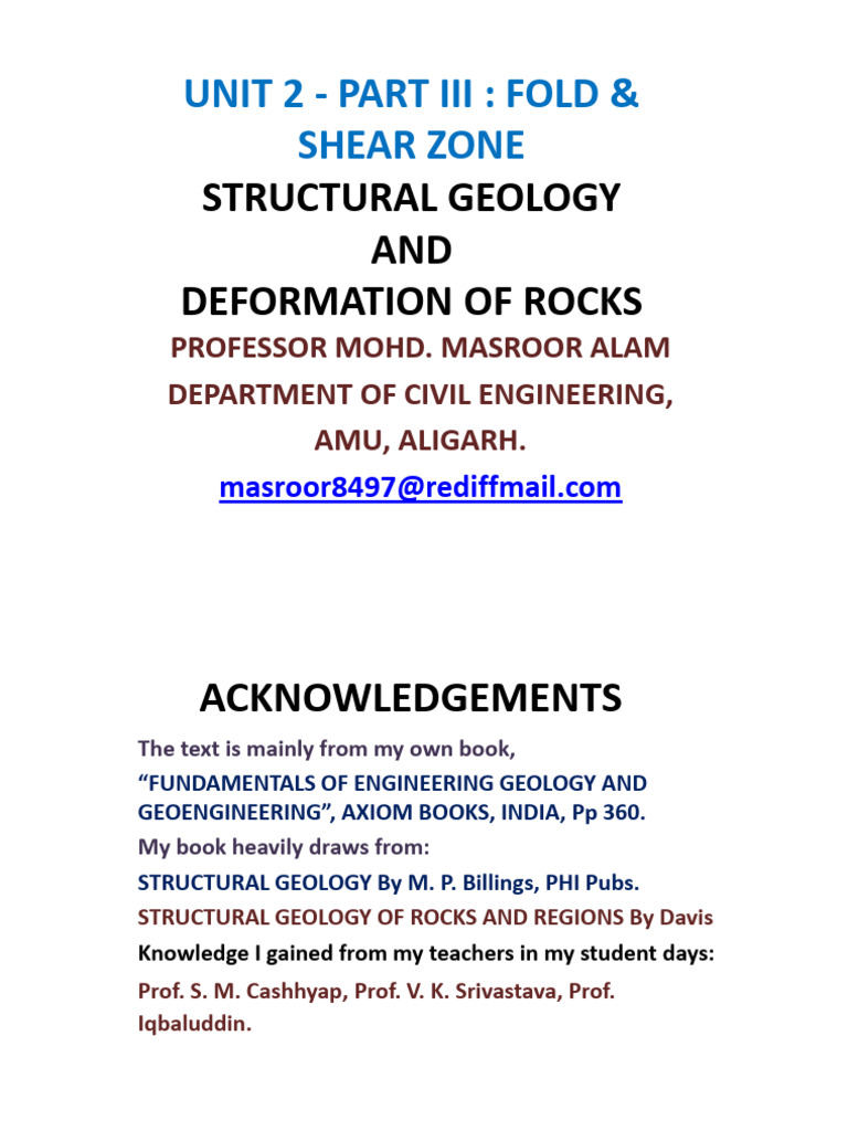 Unit 2 - Part Iii - Fold Structural Geology and Deformation of Rocks ...