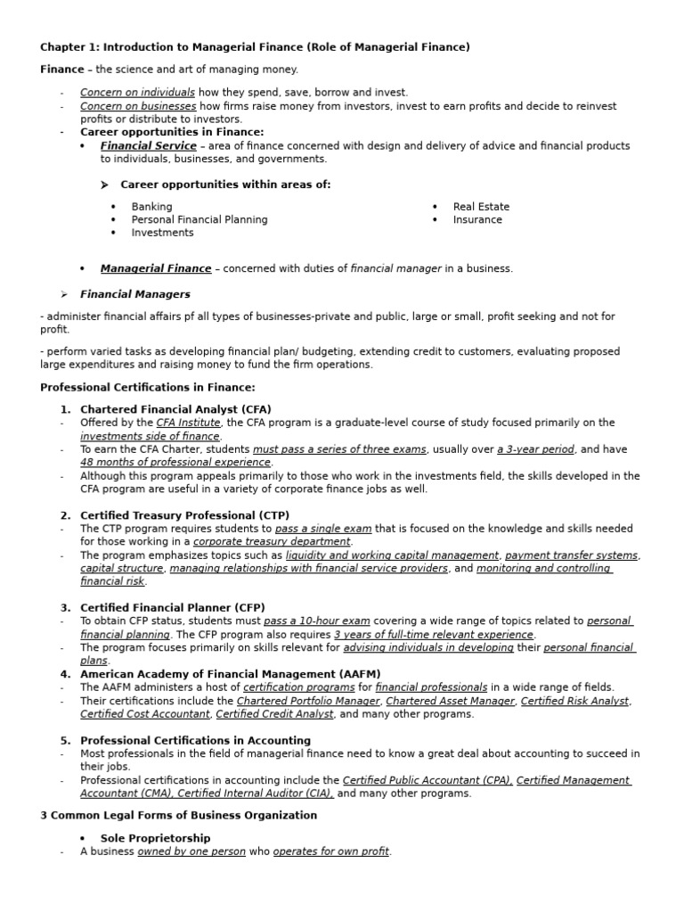 C1 - Financial Management Notes | PDF | Partnership | Stocks