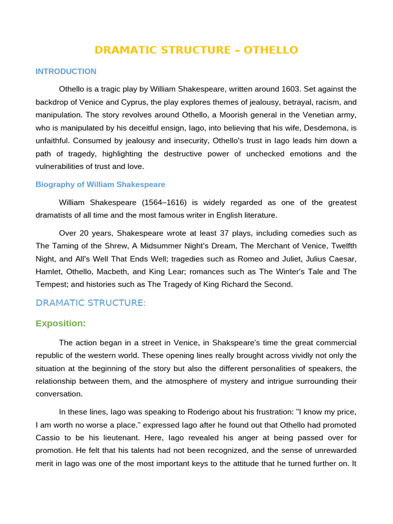 DRAMATIC STRUCTURE | PDF | Othello | Iago
