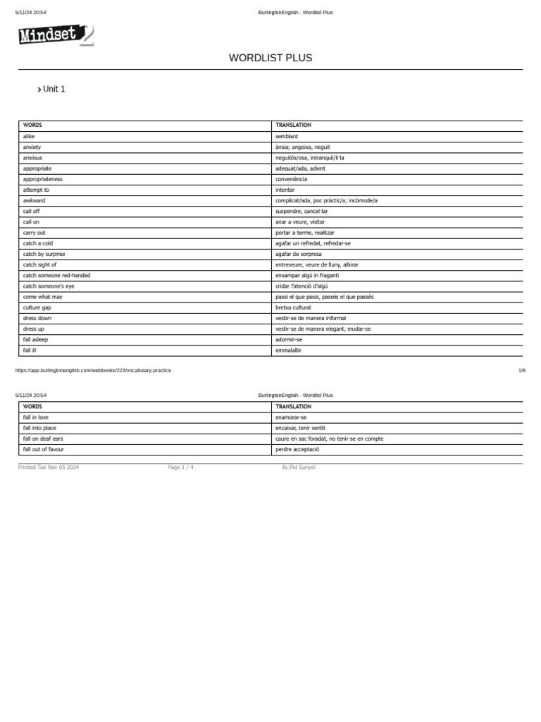 BurlingtonEnglish - Wordlist Plus1 | PDF