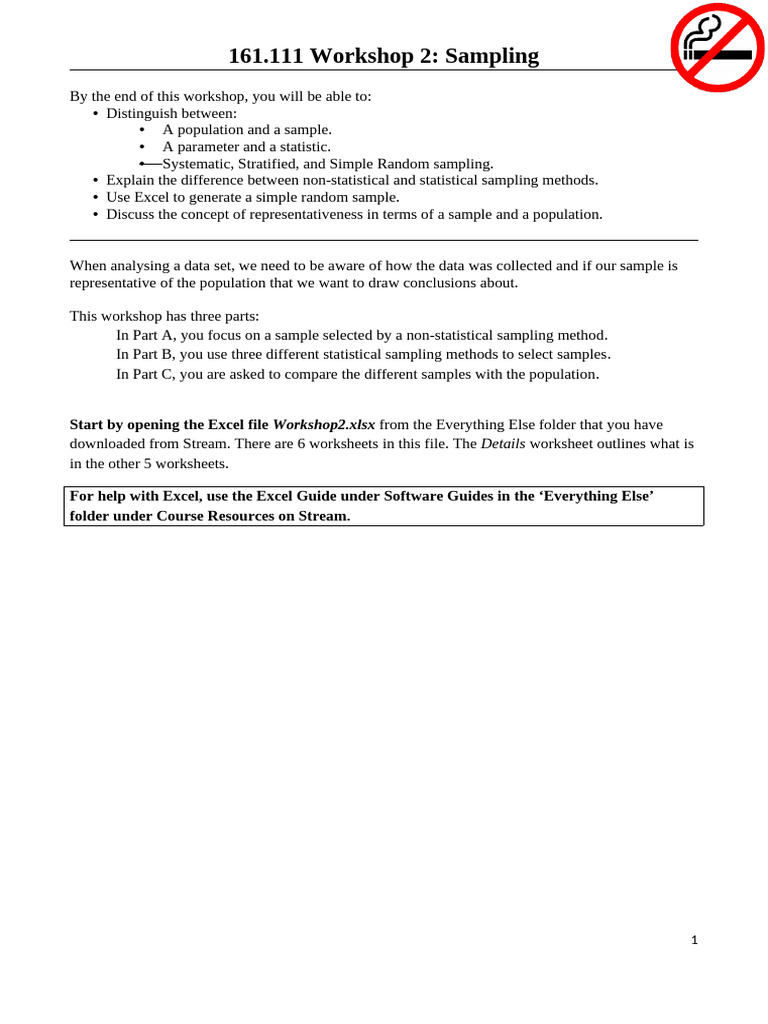 Workshop 2 (Sampling) | PDF | Sampling (Statistics) | Stratified Sampling