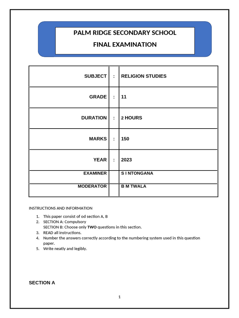 R.S Grade 11 Paper 1 | PDF | God | Monotheism