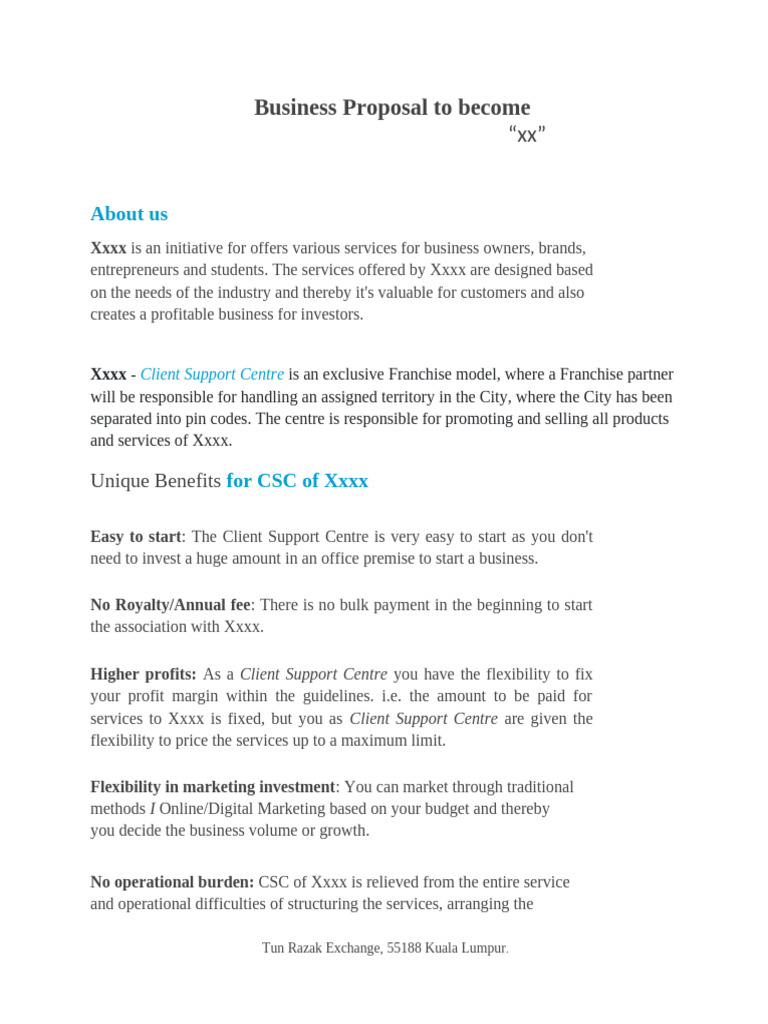 Business Proposal for Xxxx Franchise Model | PDF | Franchising ...