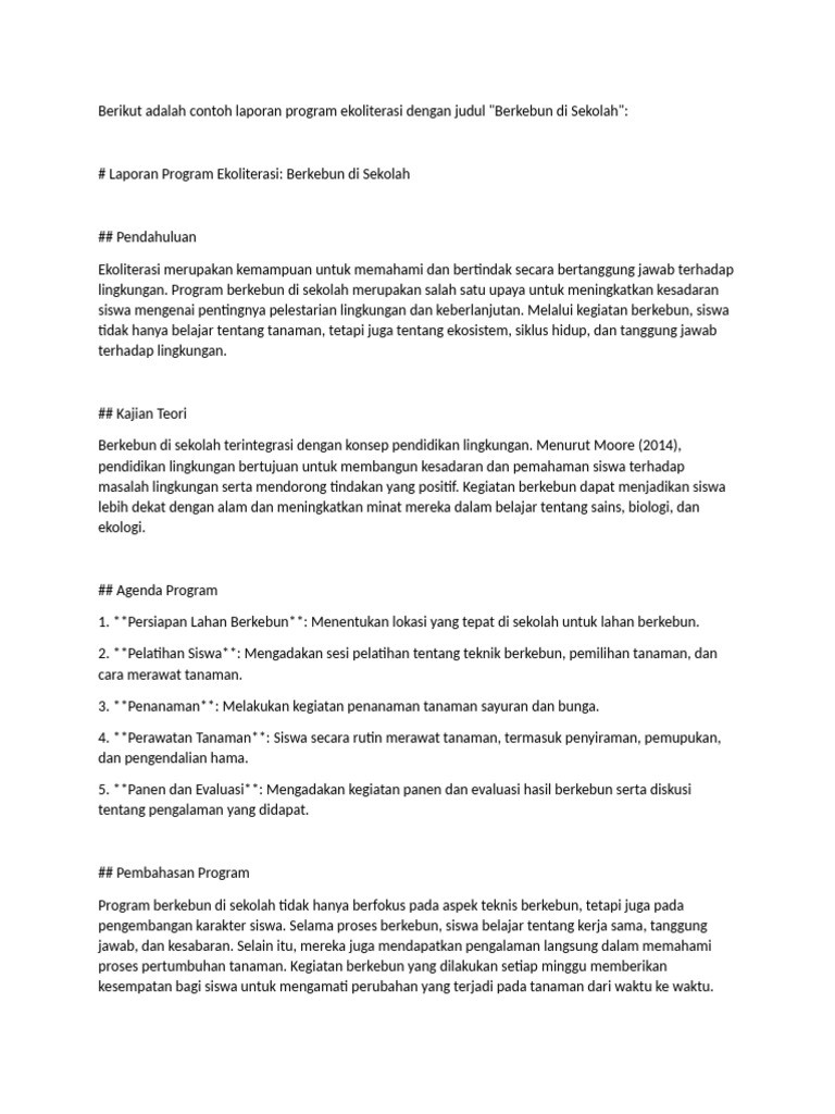 Contoh Laporan Program Ekoliterasi Dengan Judul Berkebun Di Sekolah | PDF