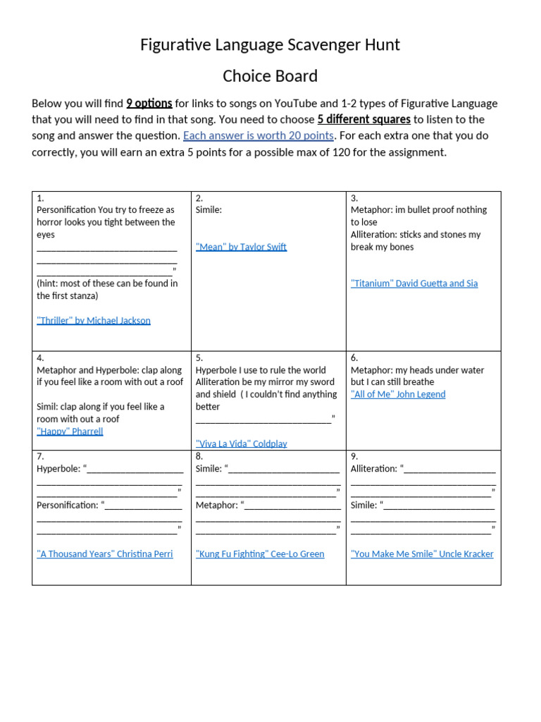Figurative Language Scavenger Hunt FINAL EDIT | PDF