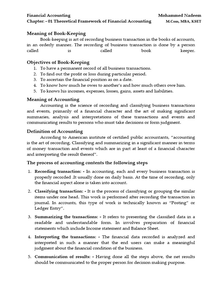 Theoretical Framework of Financial Accounting | PDF | Expense ...