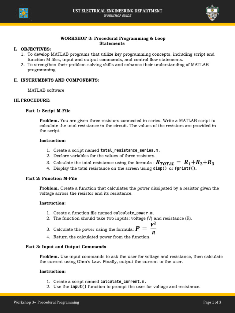 Workshop 3 - Procedural Programming & Loop Statement | PDF | Electrical Resistance And ...