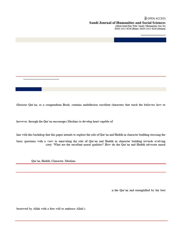 Role of Qur'an and Hadith in Character Building Towards Re-Evolving ...