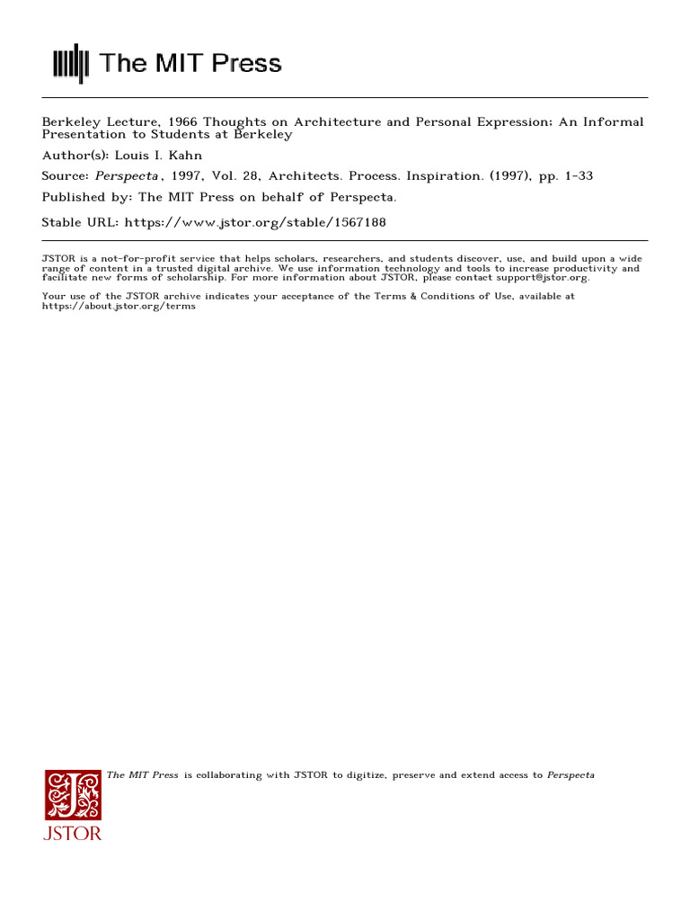 Berkeley Lecture, 1966 Thoughts On Architecture and Personal Expression ...