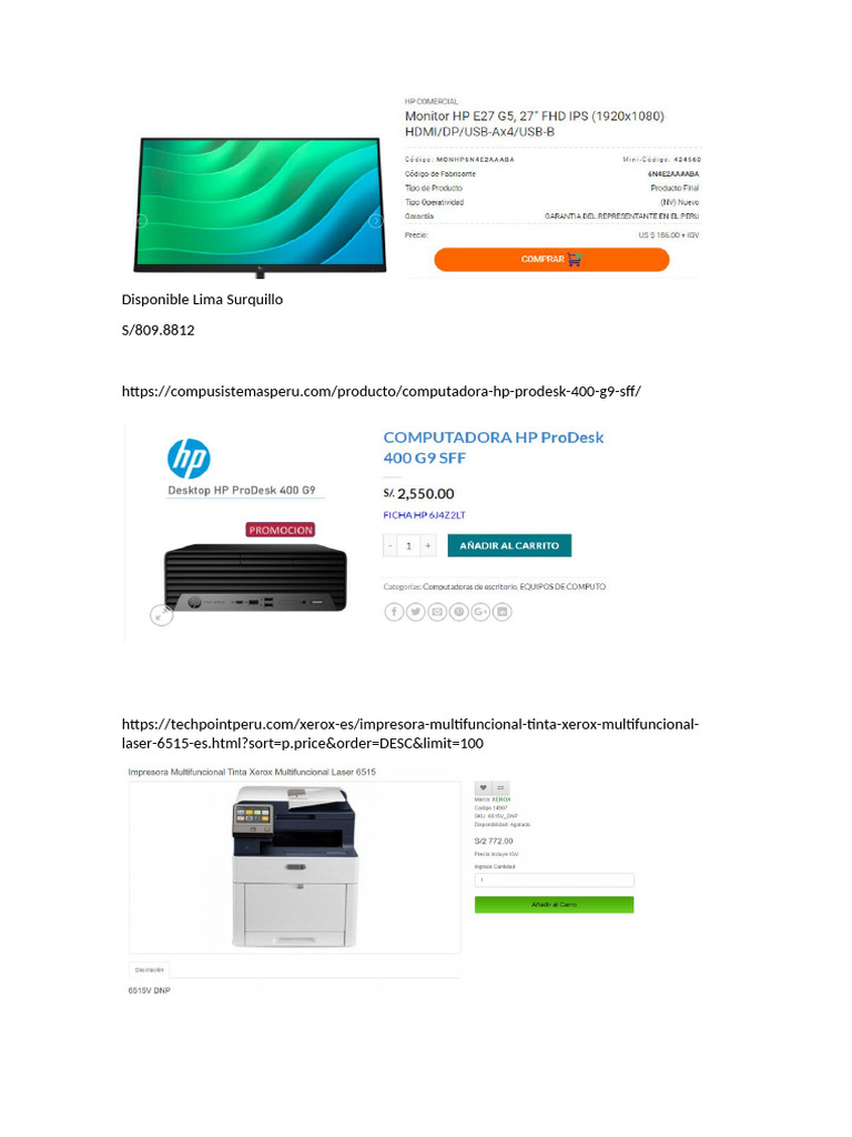 Proforma Edson Monitor, Cpu, Impresora Xerox 6515 | PDF
