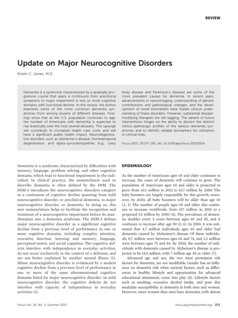 Major Neurocognitive Disorders Overview | PDF | Dementia | Alzheimer's ...