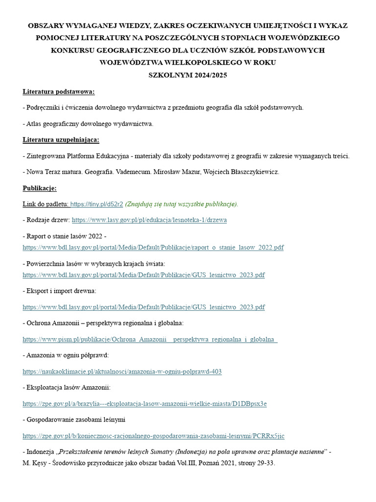 WKG Geografia Konkurs Wymagania 2024 2025 Zm20082024 | PDF