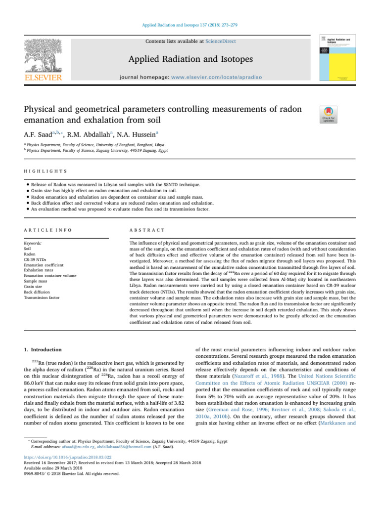 Physical and Geometrical Parameters Controlling Measurements of Radon ...