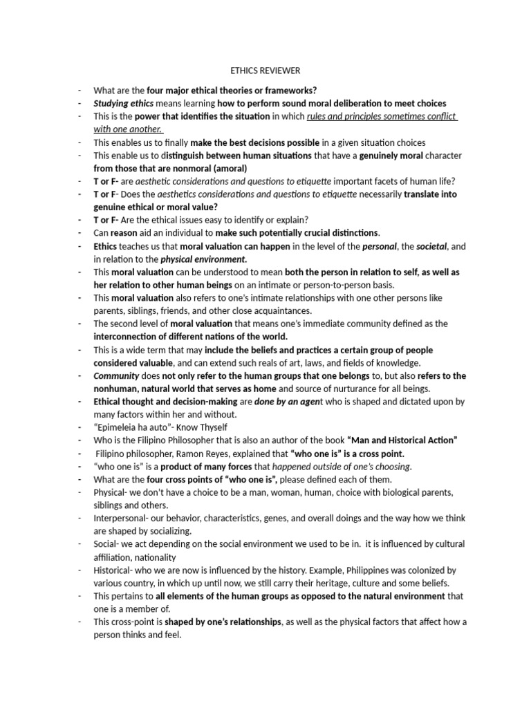 ETHICS REVIEWER | PDF | Morality | Liberal Arts Education