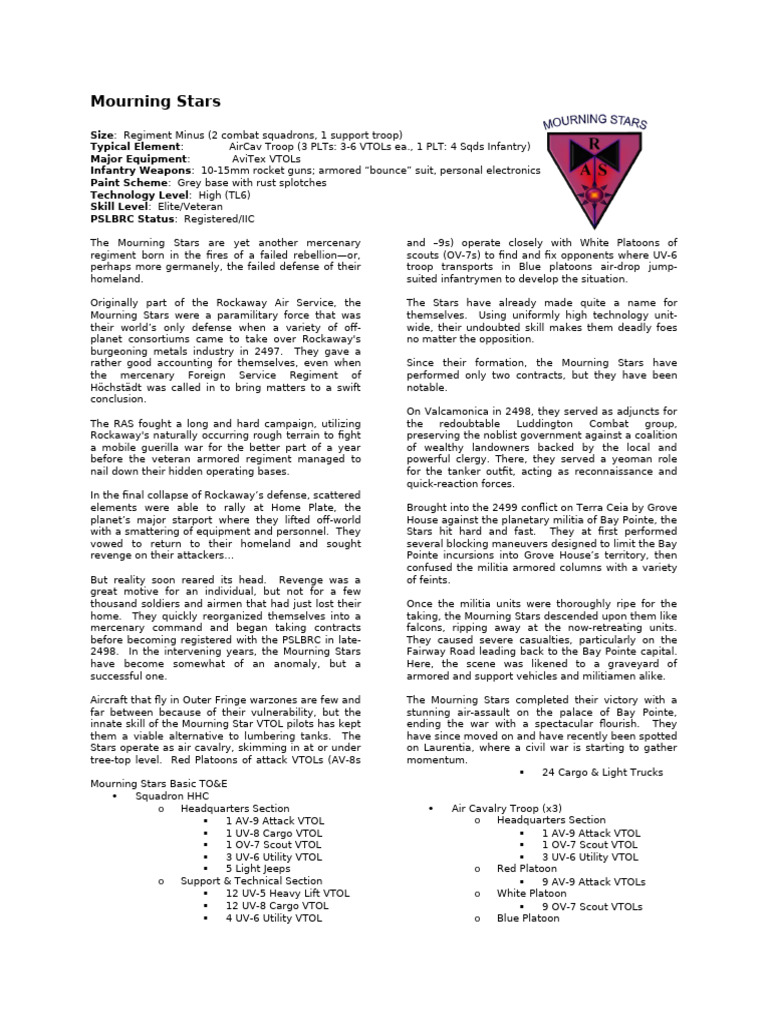 Unit Brief (Excerpt) - Mourning Stars | PDF | Platoon | Infantry