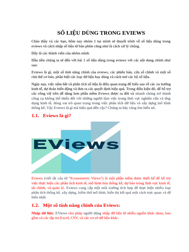 Số liệu dùng trong EVIEWS | PDF