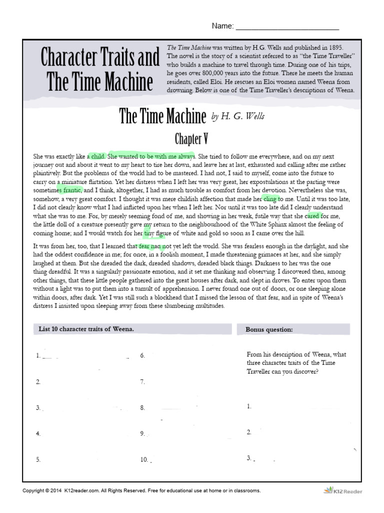 Character Traits and The Time Machine | PDF | The Time Machine