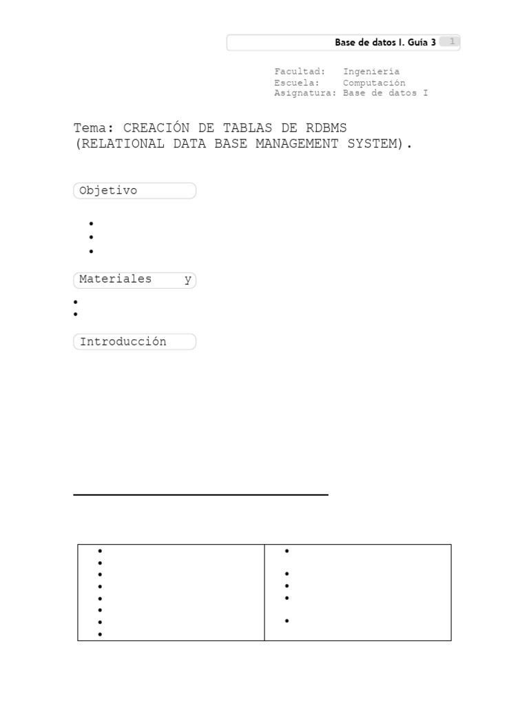 Tema: Creación de Tablas de Rdbms (Relational Data Base Management System) | PDF | Servidor SQL ...
