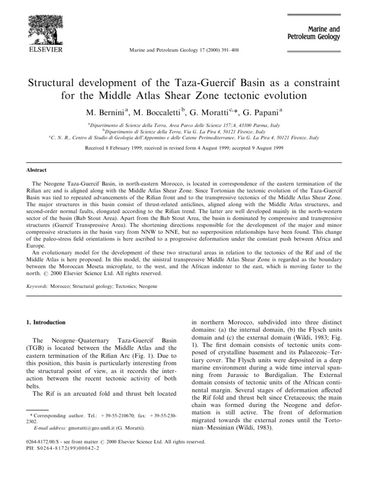 Bernini Et Al. 2000 (Evolution of Taza Guercif Basin) | PDF