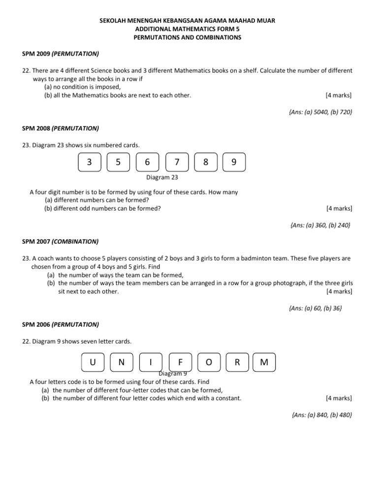 Latihan SPM Permutations and Combinations | PDF | Teaching Methods & Materials