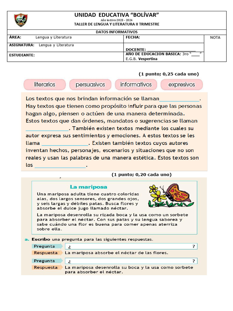 Ev. 2do T Lengua y Literatura 3ro. (2) Imprimir | PDF | Escritura