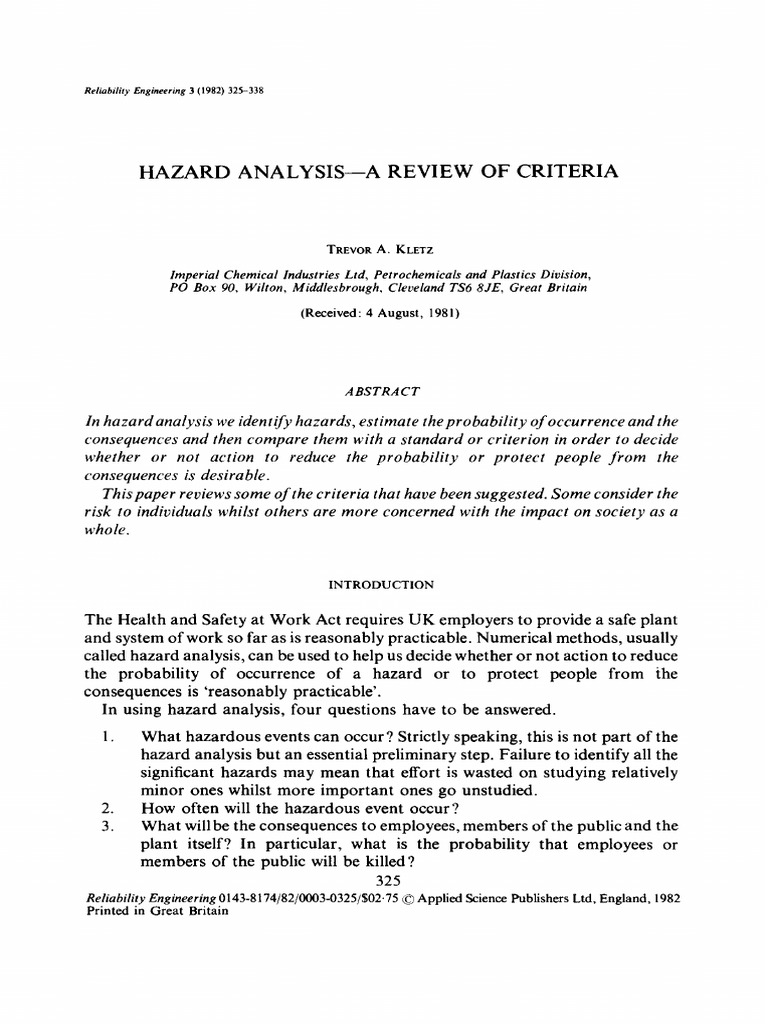 Hazard Analysis Criteria Review | PDF | Risk | Reliability Engineering