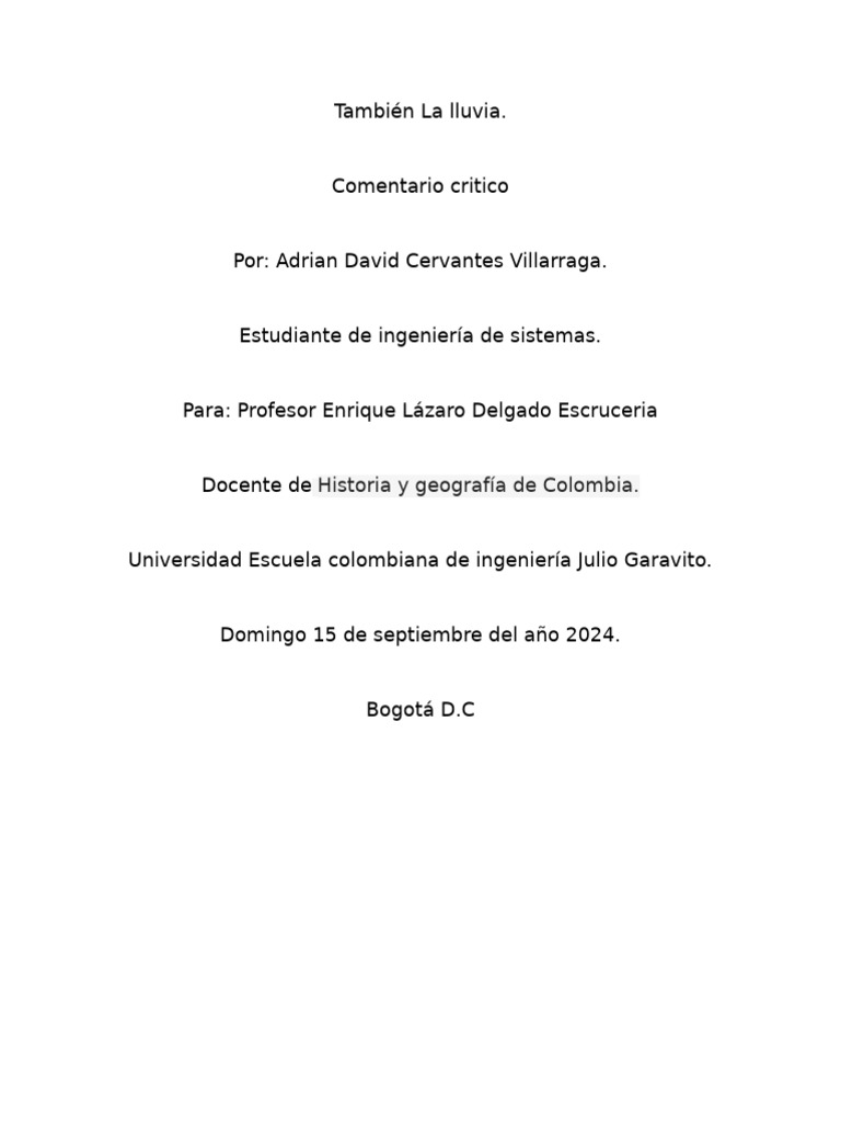 Crítica de "También la lluvia" | PDF