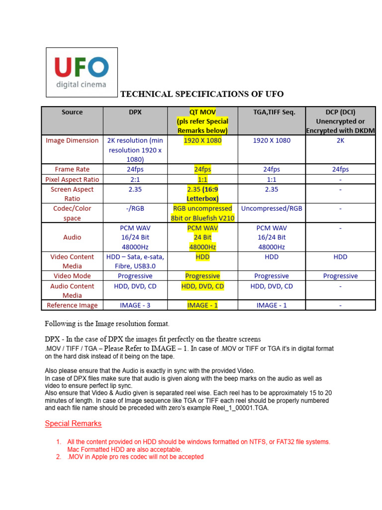 Mov Technical Specifications of Ufo | PDF | Video | Information And ...