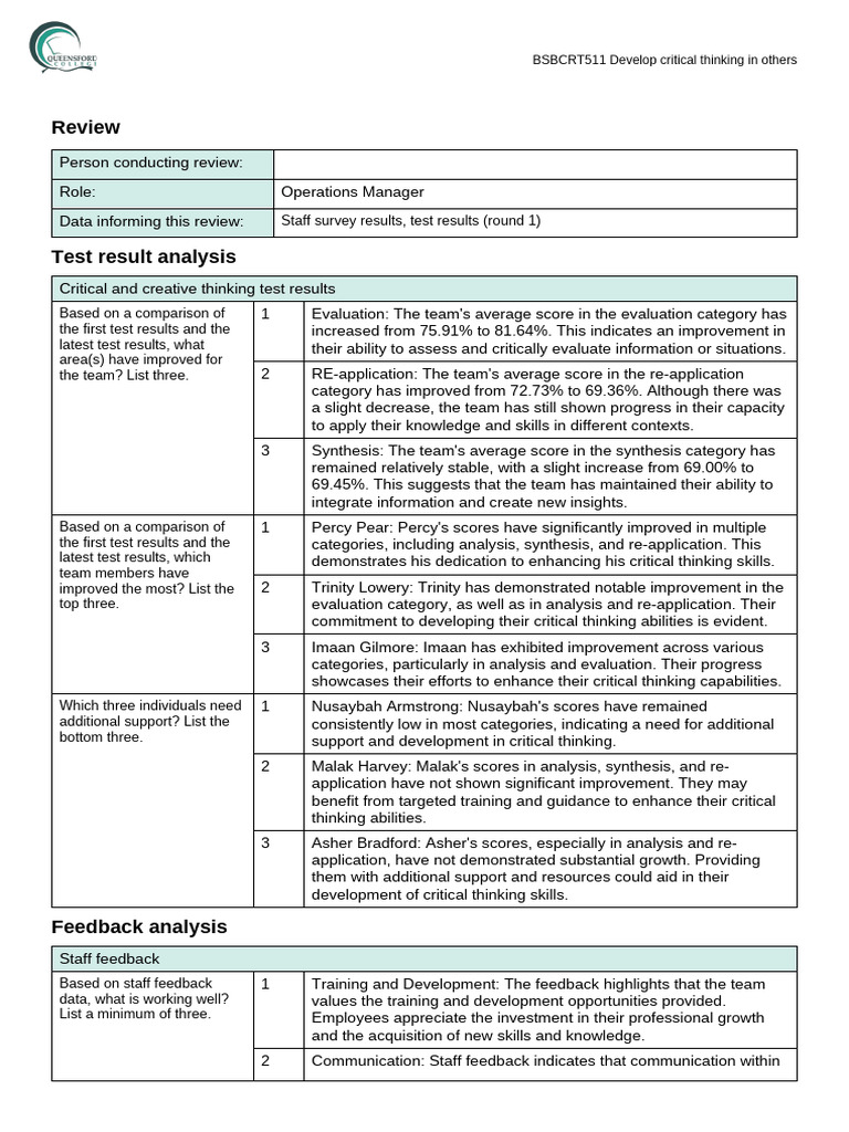 BSBCRT511 - Q5 - CCT Review Submission1 | PDF | Mentorship | Critical ...