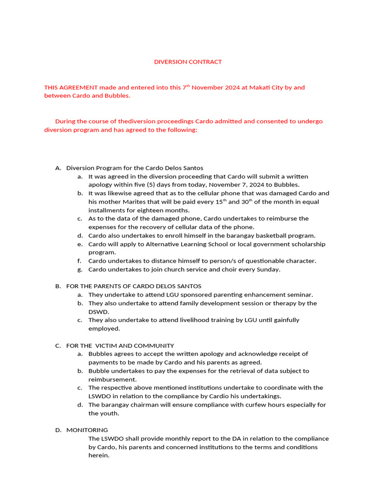 Group 3 Diversion Contract | PDF | Justice | Crime & Violence