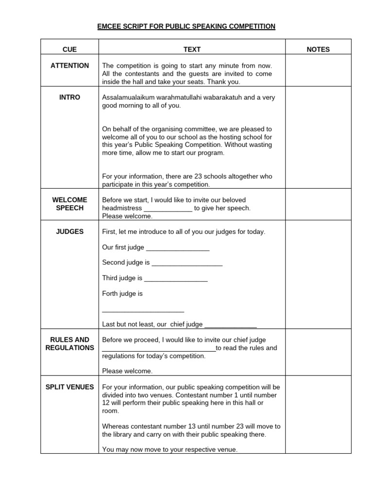 Emcee Script Public Speaking | PDF