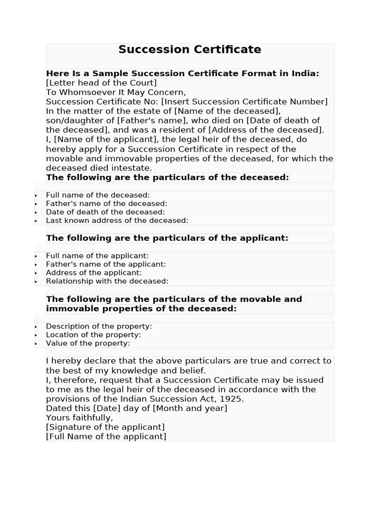 Succession Certificate Application Format | PDF | Inheritance | Justice