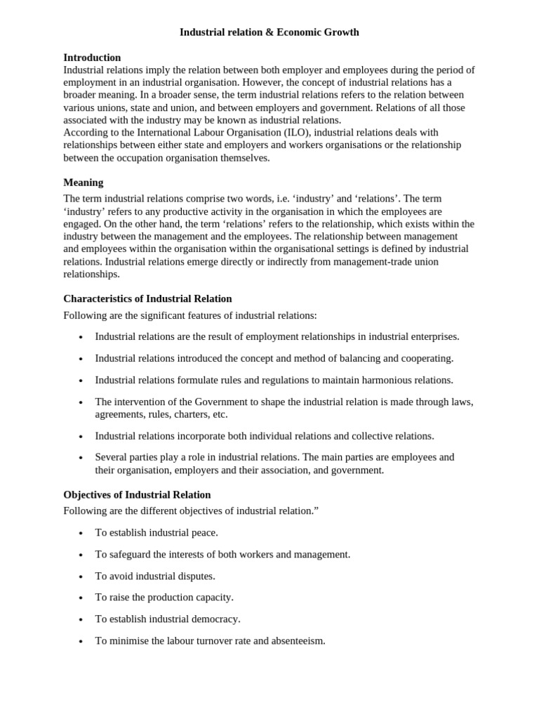 Importance of Industrial Relations | PDF | Cost Of Living | Employment