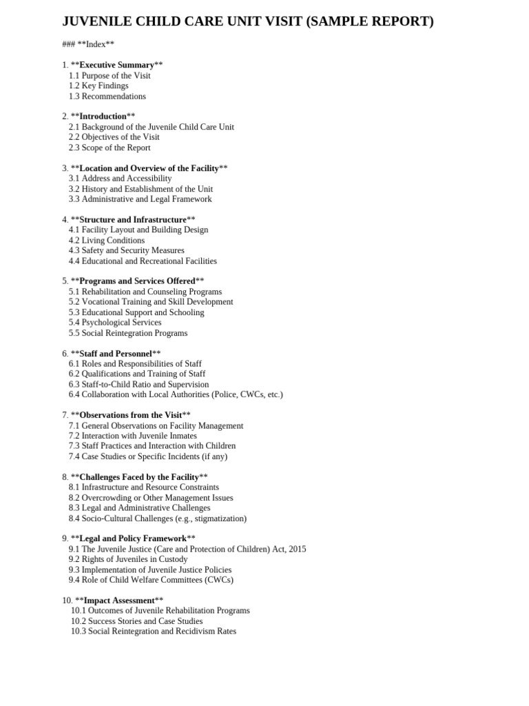 (Sample Report) JUVENILE CHILD CARE UNIT VISIT | PDF | Mental Health ...
