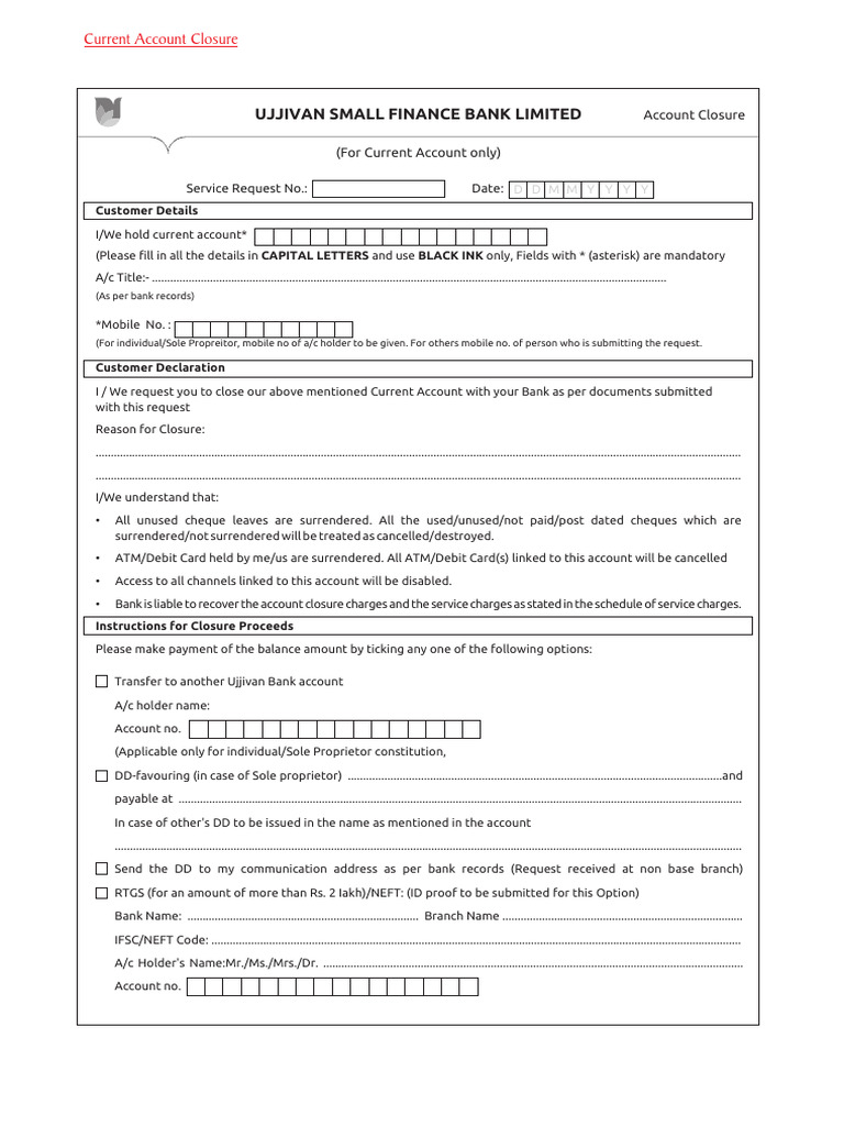 Current Account Closure Form | PDF | Transaction Account | Banks