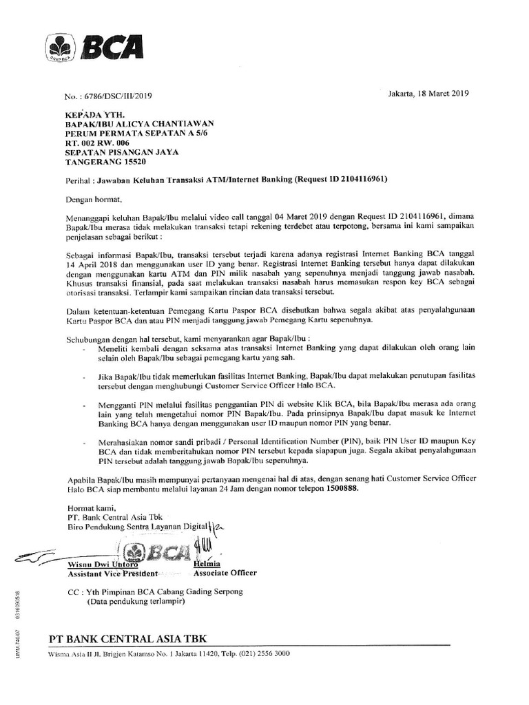 BCA - Case - Surat Pengaduan Dan Kronologis Kejadian | PDF