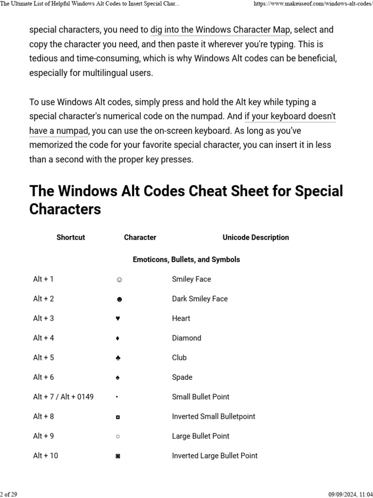 The Ultimate List of Helpful Windows Alt Codes To Insert Special ...