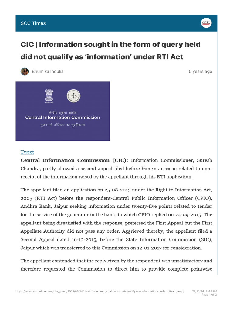CIC Rules RTI Queries Not Information | PDF | Administrative Law ...