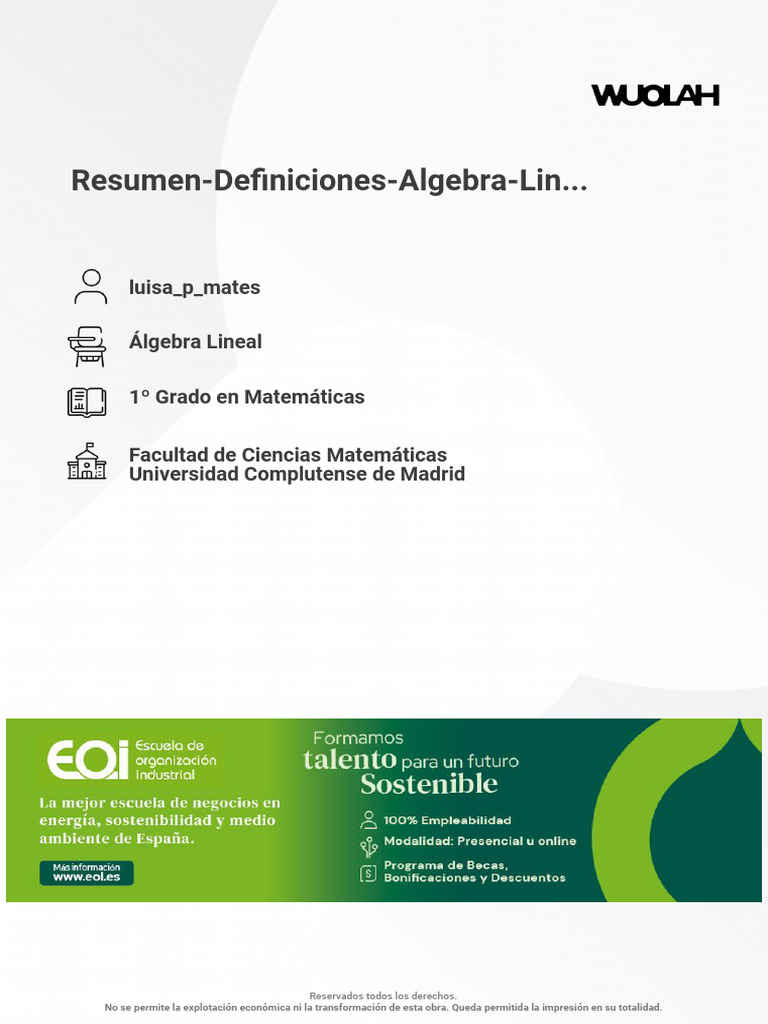 Resumen de Álgebra Lineal | PDF | Matemáticas | Álgebra