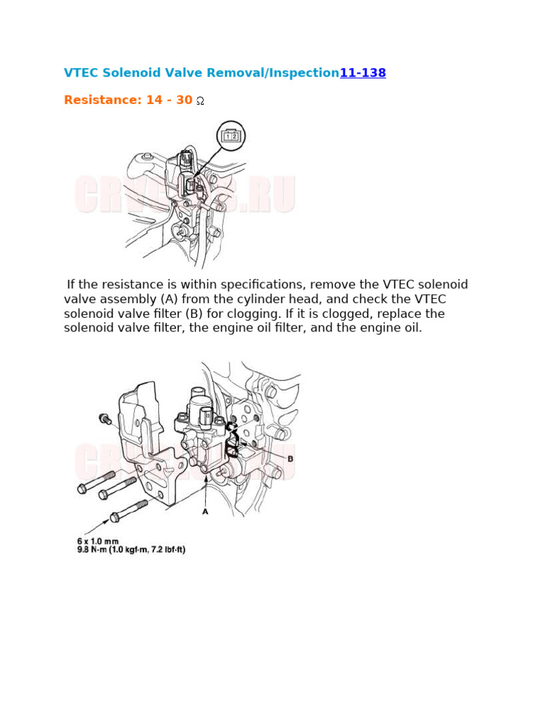 VTEC & VTC Solenoid Valve Removal | PDF