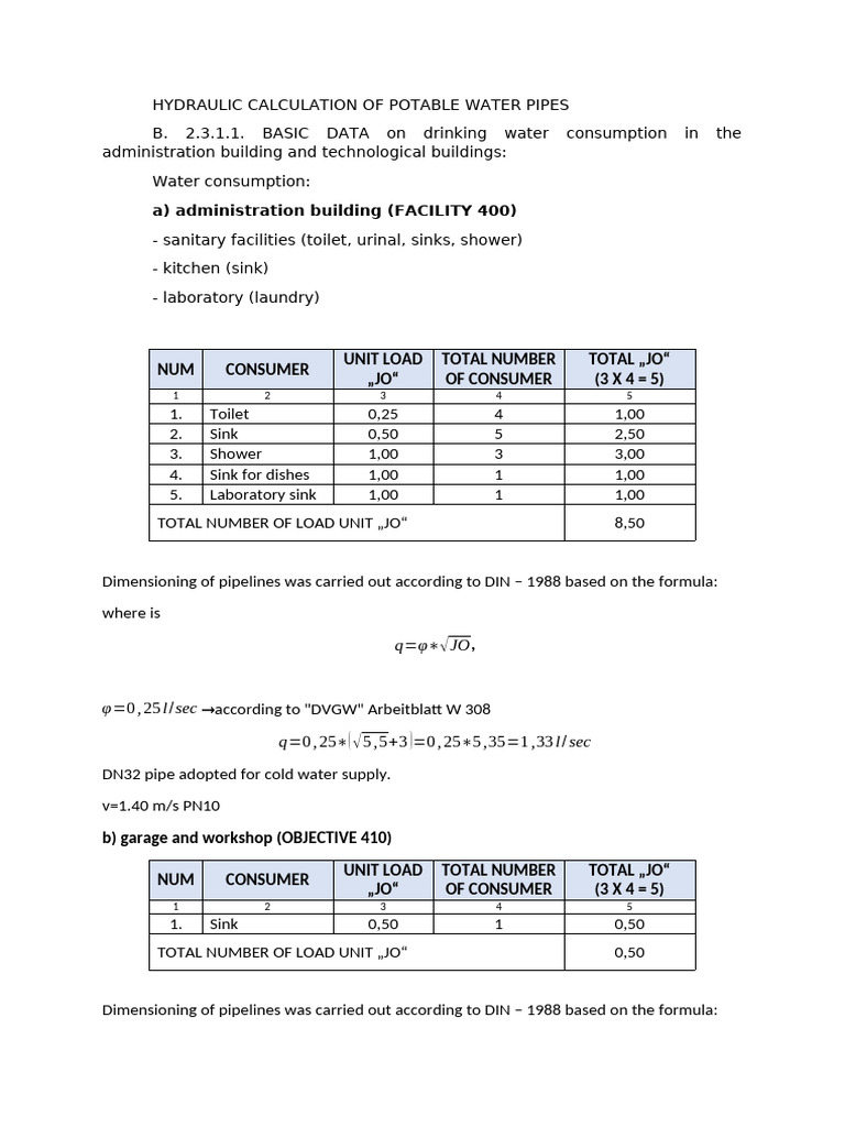 Hydraulic Calculation for Water Supply | PDF | Drinking Water | Water ...