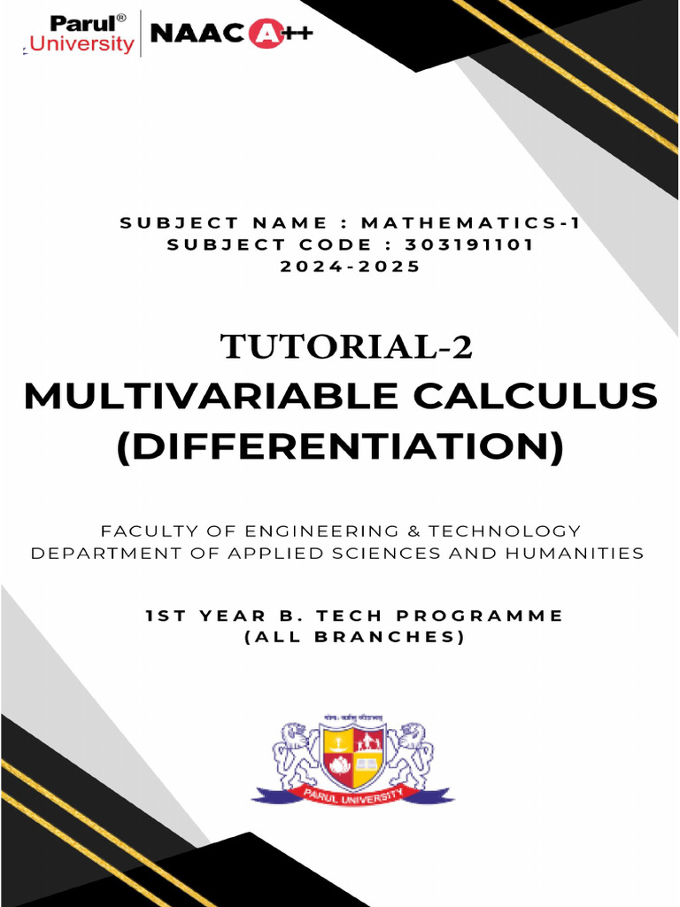 Tutorial 2 Multivariable Calculus_24 25 | PDF | Geometry | Mathematical Analysis
