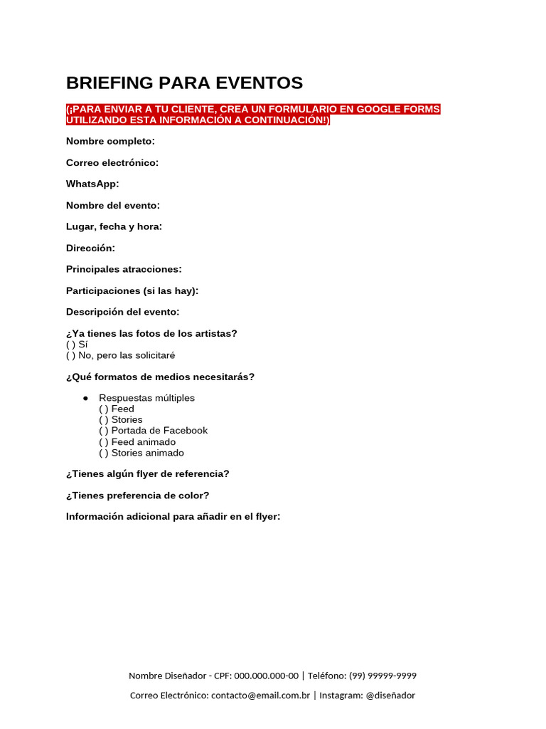 Formulario de Evento Personalizado | PDF