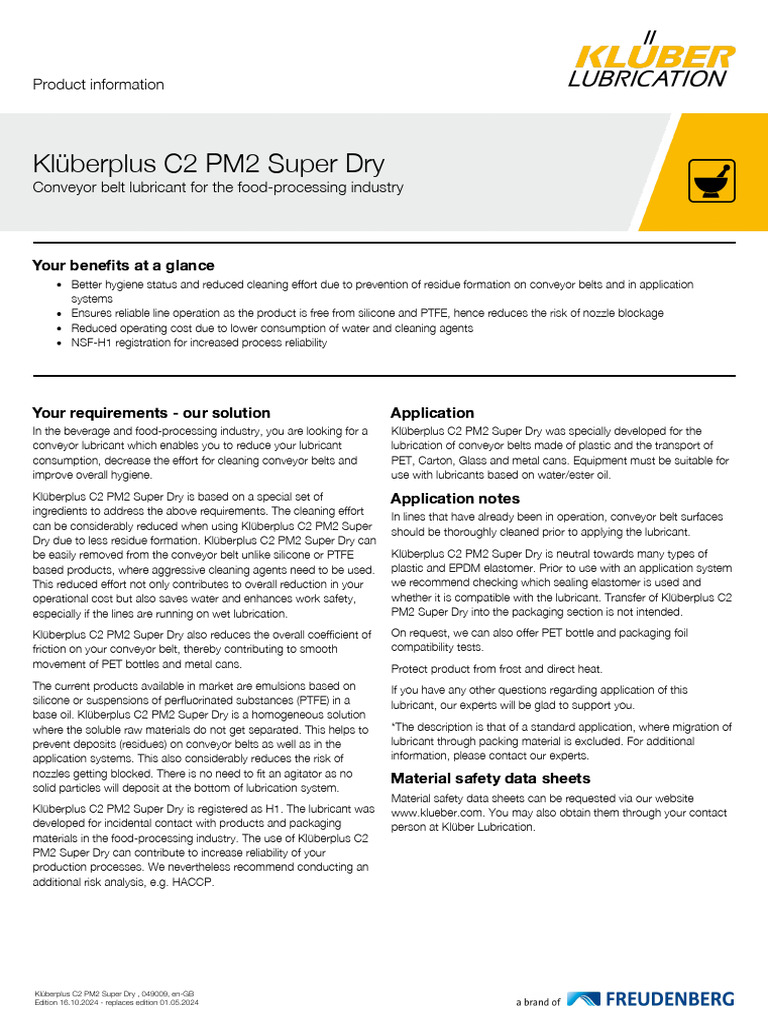 Klueberplus C2 PM2 Super Dry 049009 PI GB en | PDF | Lubricant | Silicone