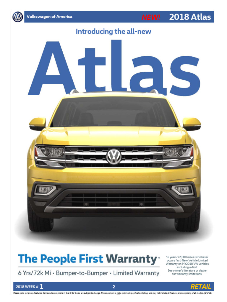 2018 VW Atlas Order Guide Jan18 Update | PDF | Off Road Vehicles | Vehicles
