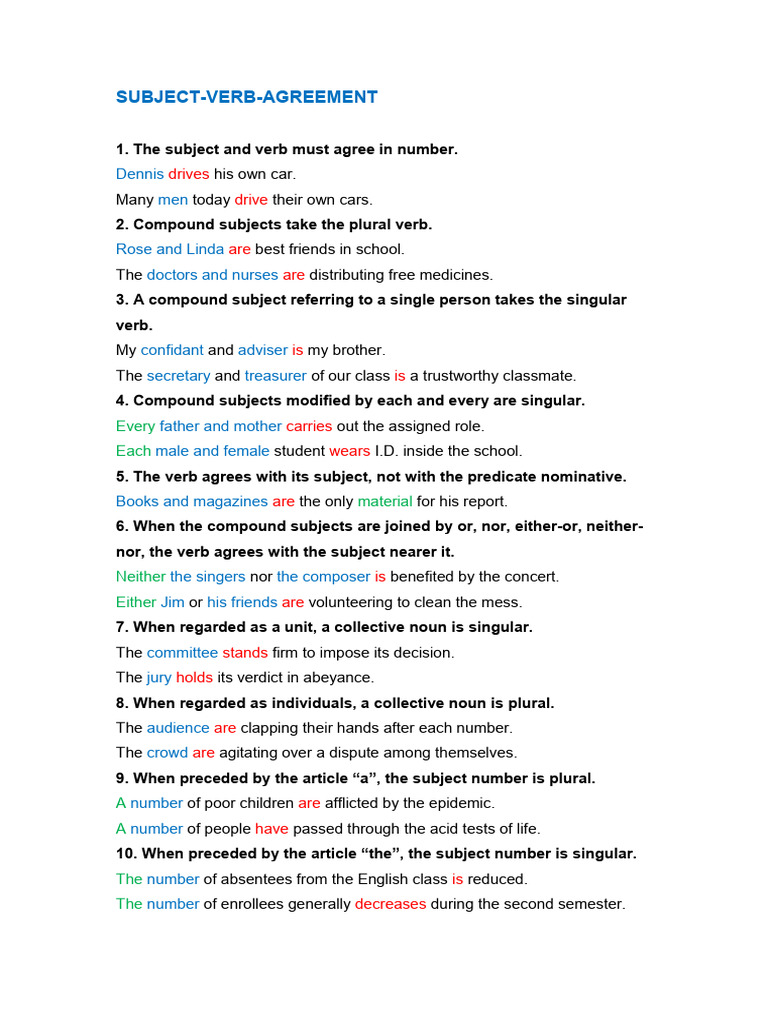 Subject Verb Agreement | PDF | Grammatical Number | Plural