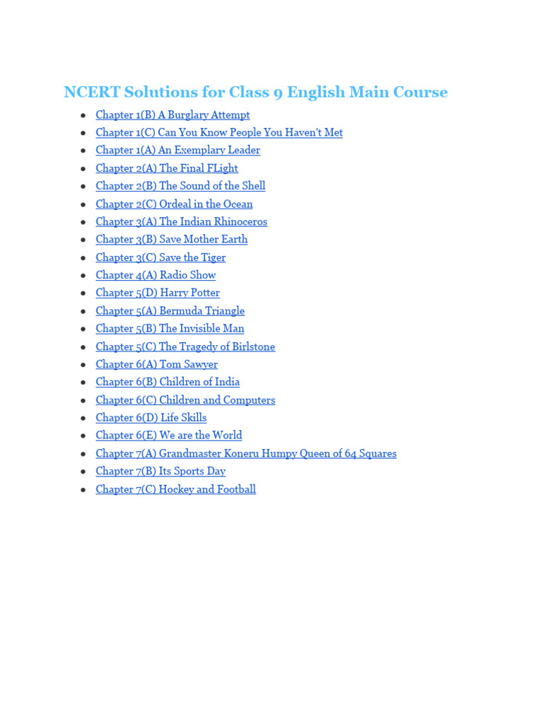Ncert Solutions For Class 9 English Main Course | PDF | Sports & Recreation | Home & Garden